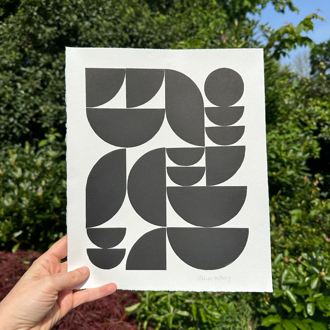 Black and White Geometric Shapes Linocut Print Original Print - Etsy