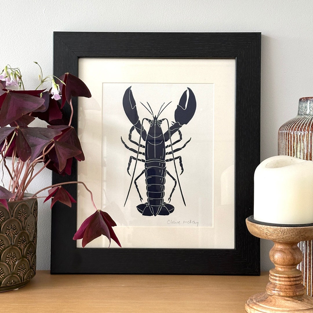 Original Linocut Print of a Lobster Handprinted Home Decor Gift ...