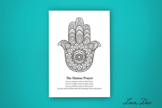 Hamsa Adult Colouring Page Poster Hamsa Prayer Activity | Etsy