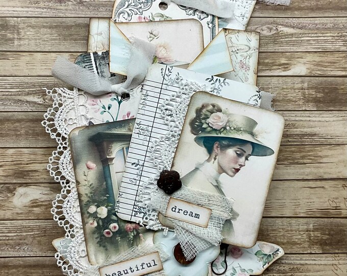 Stack of Ephemera, Set of Ephemera, Handmade Ephemera, Handmade Tags ...