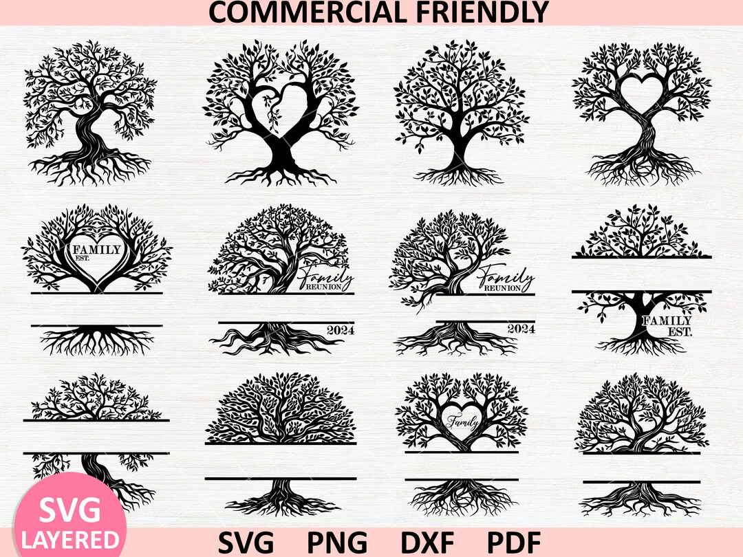 Family Tree SVG Bundle, Tree of Life Svg, Family Tree Split Monogram ...