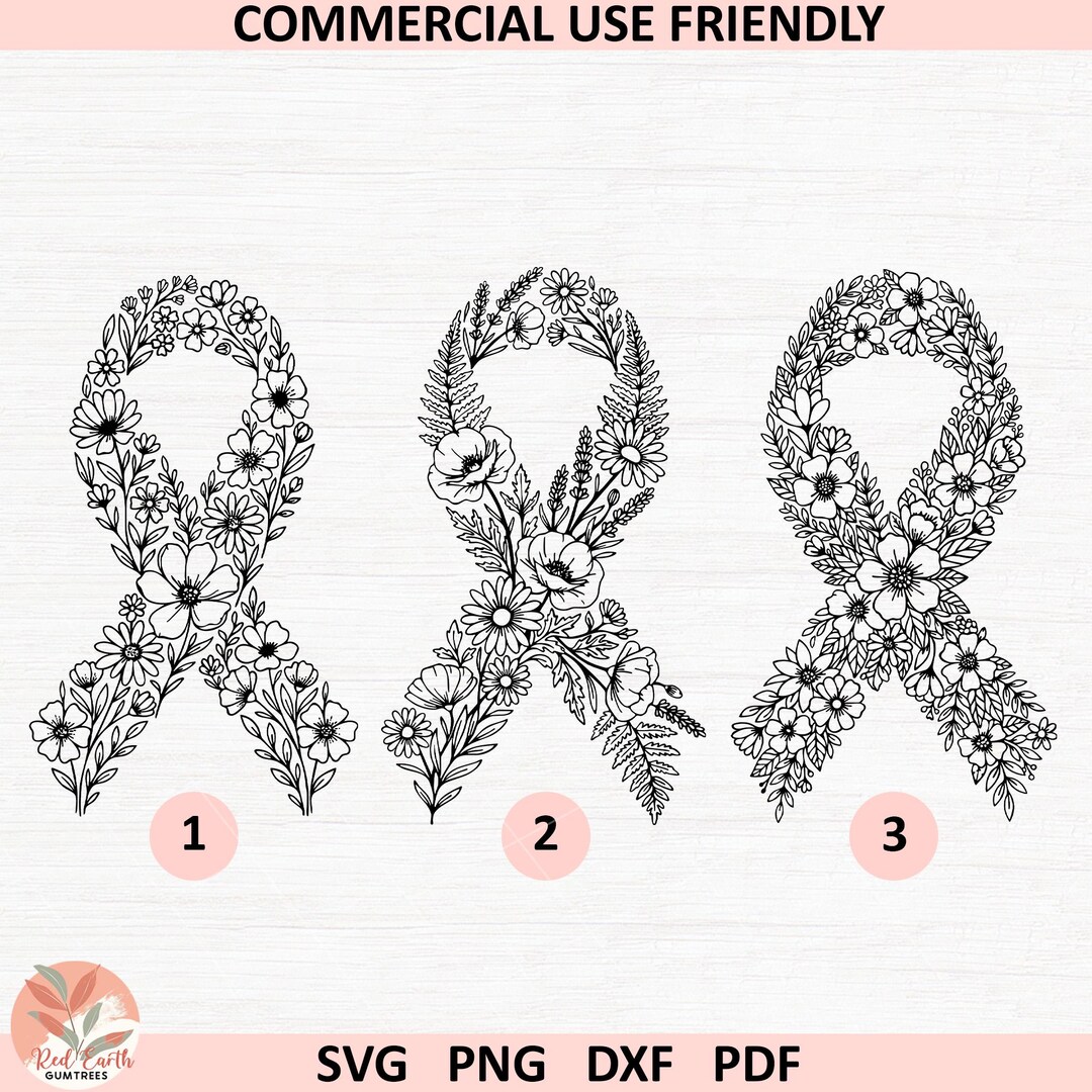 Floral Breast Cancer SVG Bundle,pink Ribbon Cancer,cancer Awareness Svg ...