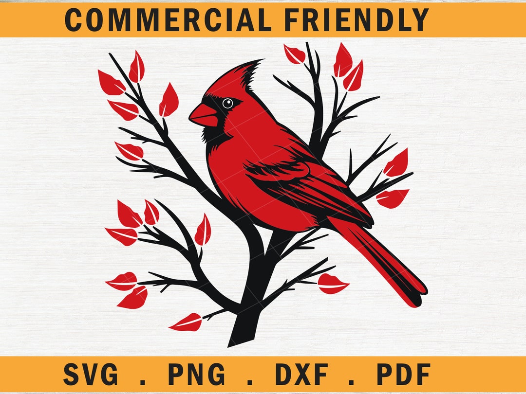 Christmas Cardinal Bird Svg,cardinal Bird on Tree Branch,christmas Red ...