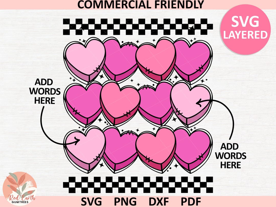 Custom Conversation Hearts Svg Layered,retro Candy Heart Svg,trendy ...