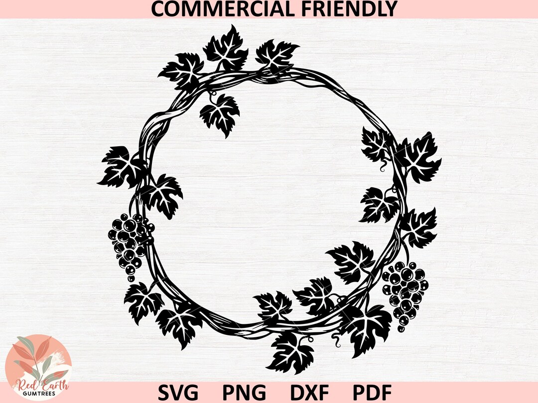 Wine Wreath SVG, Wine Monogram Frame Laser Cut File, Wine Clipart Decal ...