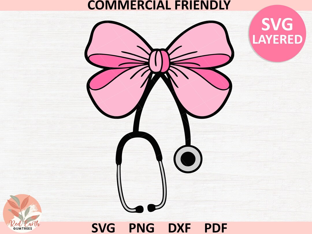 Trendy Coquette Stethoscope Bow SVG Png, Hand Drawn Nurse Stethoscope ...