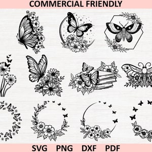 Floral Butterfly SVG Bundle | Flower Butterfly Designs | Butterfly Cut ...