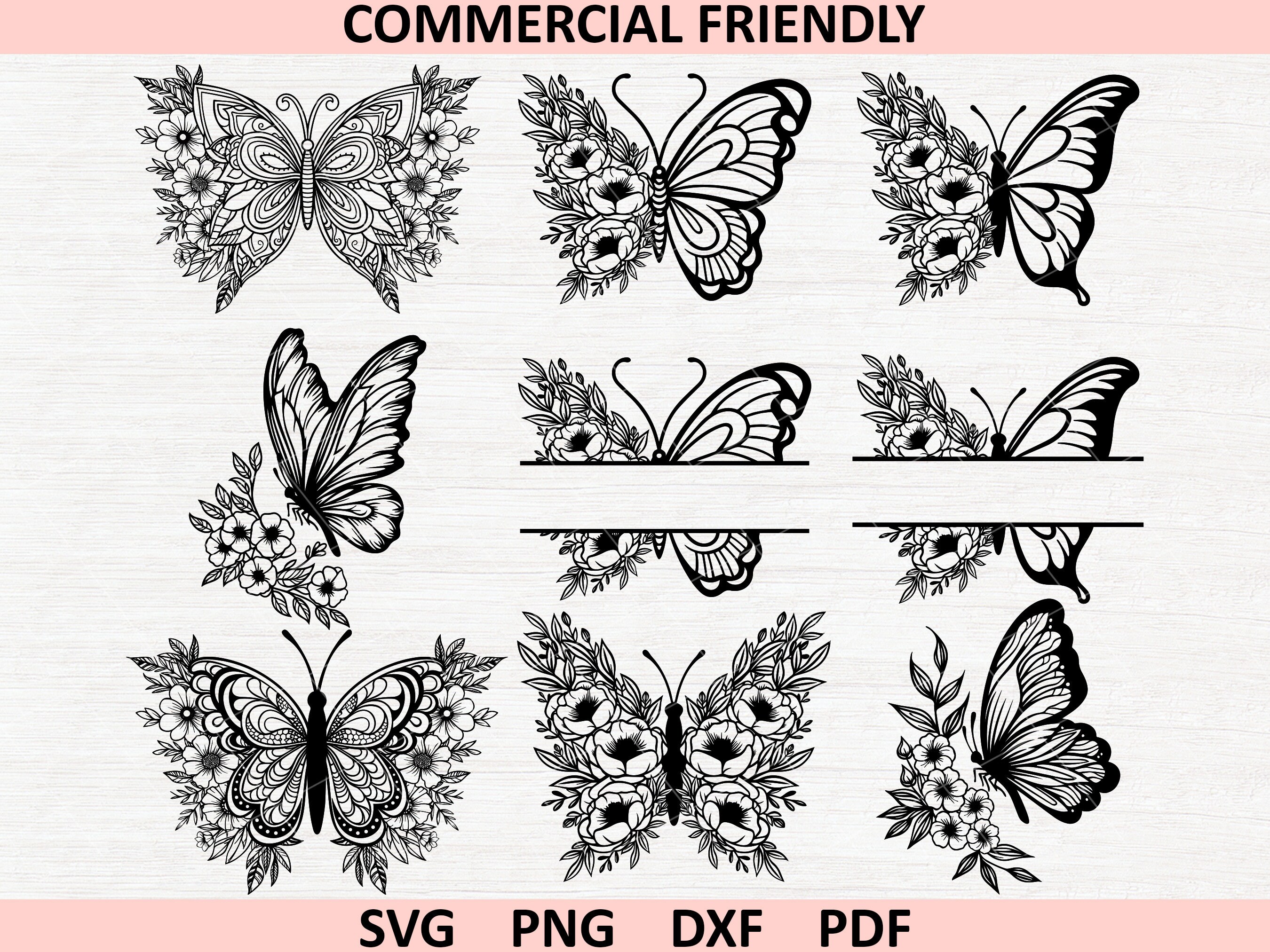 Floral Butterfly SVG Bundle | Flower Butterfly Designs | Butterfly Cut ...