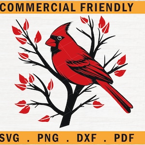 Christmas Cardinal Bird Bundle SVG, Cardinal Bird on Tree Branch Svg ...