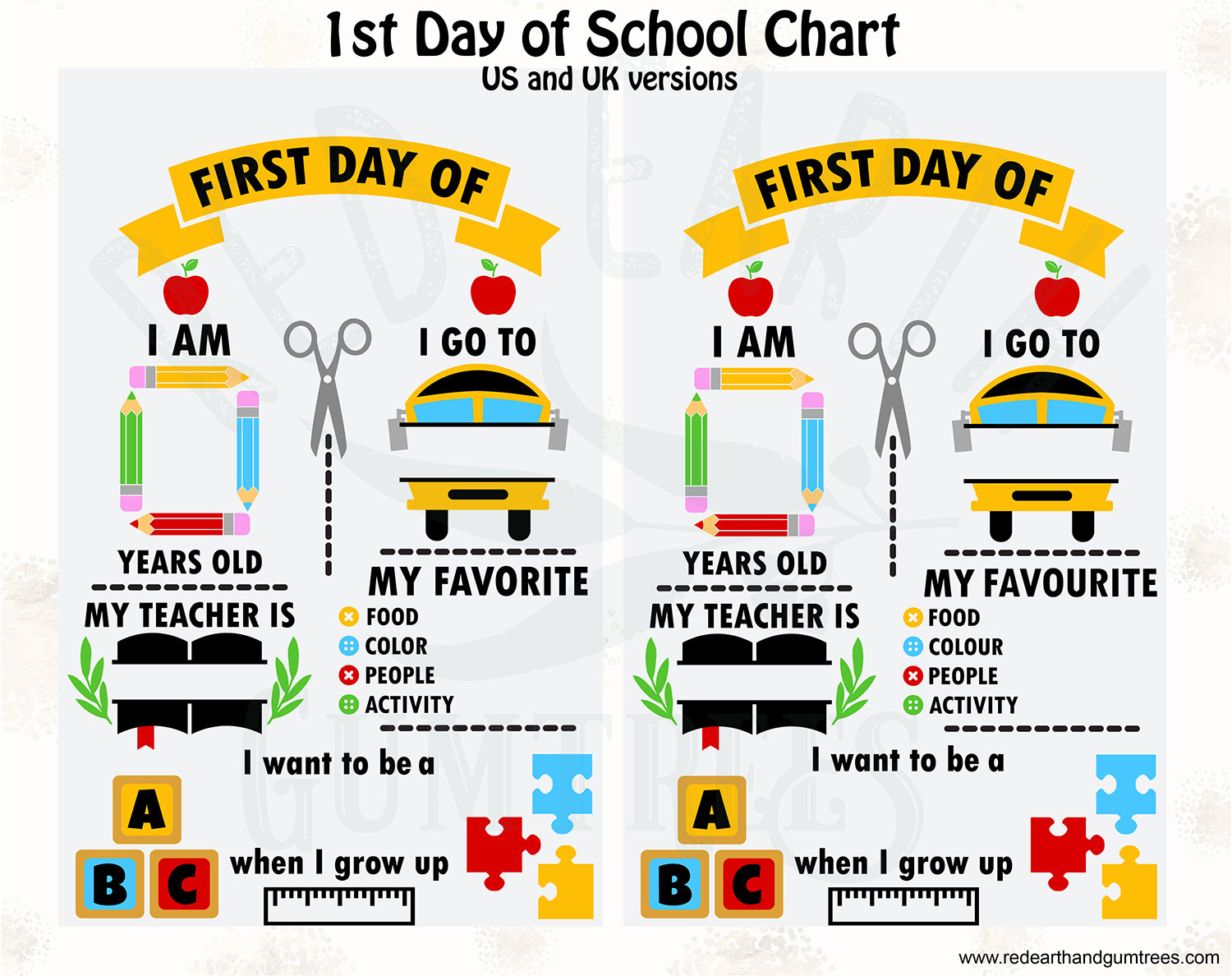 First Day of School Chart Template Us and Uk Versions1st Day - Etsy ...