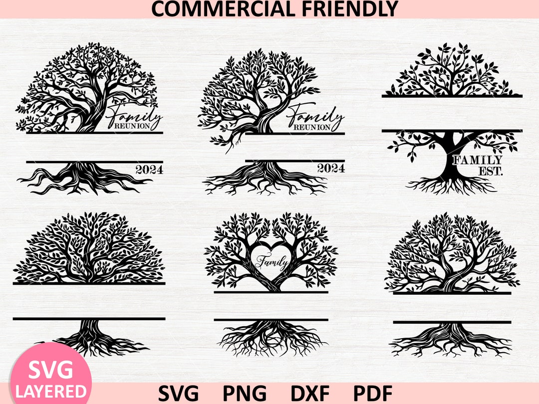 Family Reunion Tree Bundle Svg, Family Reunion Split Monogram Frame Svg ...
