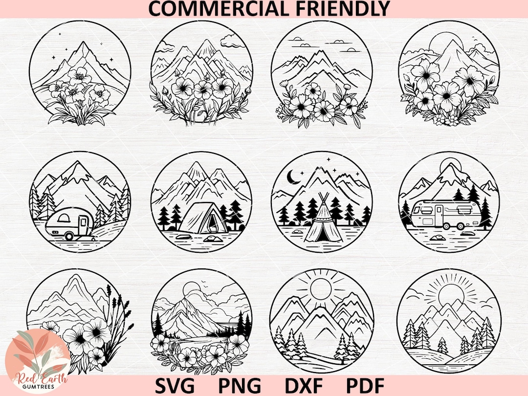 Mountain Scene Bundle Svg, Forest Landscape Svg,geometric Mountain ...