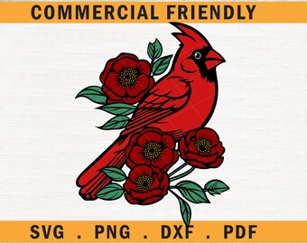 Christmas Cardinal Bird Svg,cardinal Bird on Tree Branch, Christmas Red ...