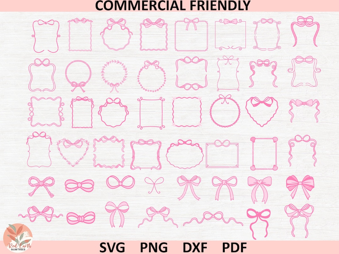 Hand Drawn Coquette Bow Frames Svg Bundle,trendy Coquette Bows Svg Png ...