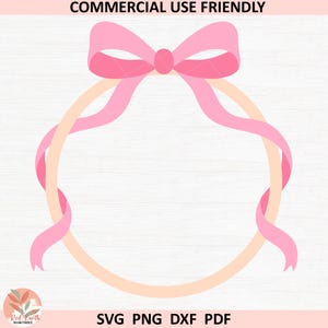 Coquette Bow Circle Monogram Frame SVG PNG, Preppy Valentines Day Bow ...