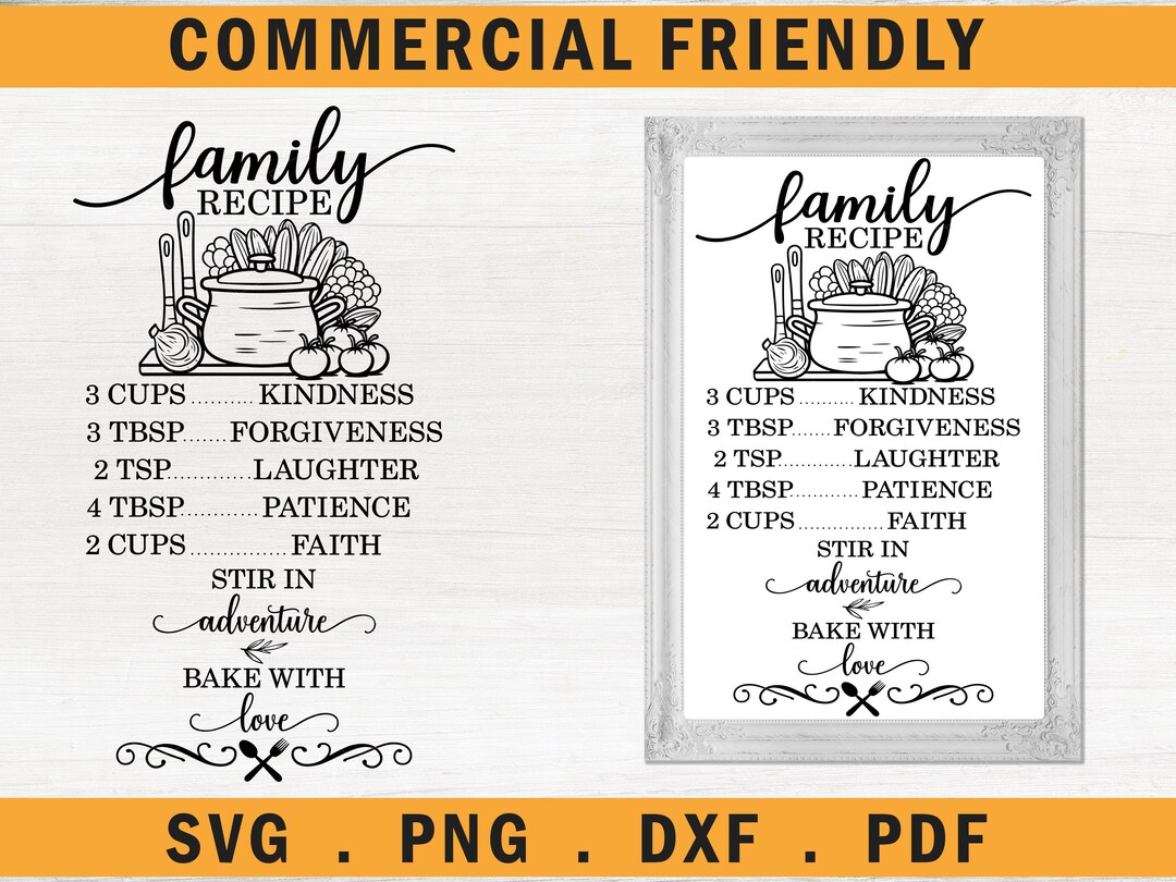 Kitchen Decal Svg,family Recipe Svg Wall Decal,rustic Farmhouse Kitchen ...