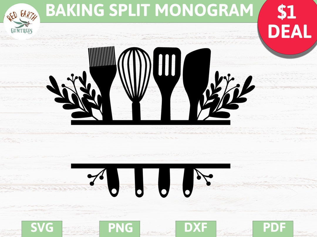 Kitchen Baking Split Monogram Frame, Rustic Kitchen Bake Monogram Decal ...