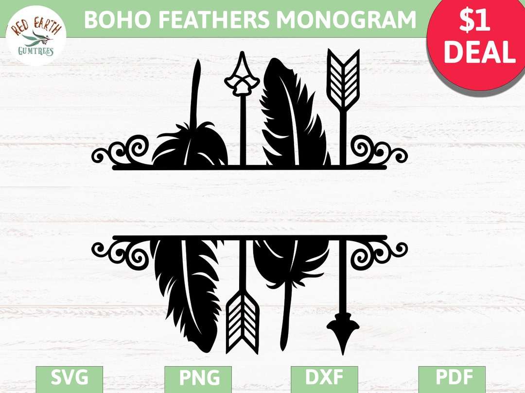 Arrows and Feathers Split Monogram Frame, Boho Arrows Feather Frame ...