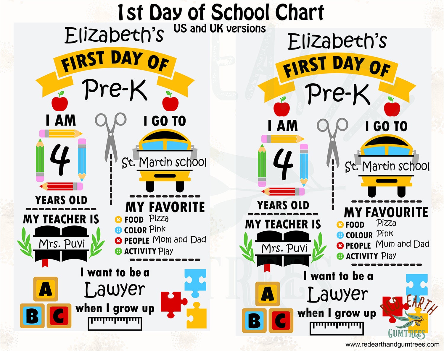 First Day of School Chart Template Us and Uk Versions1st Day | Etsy ...