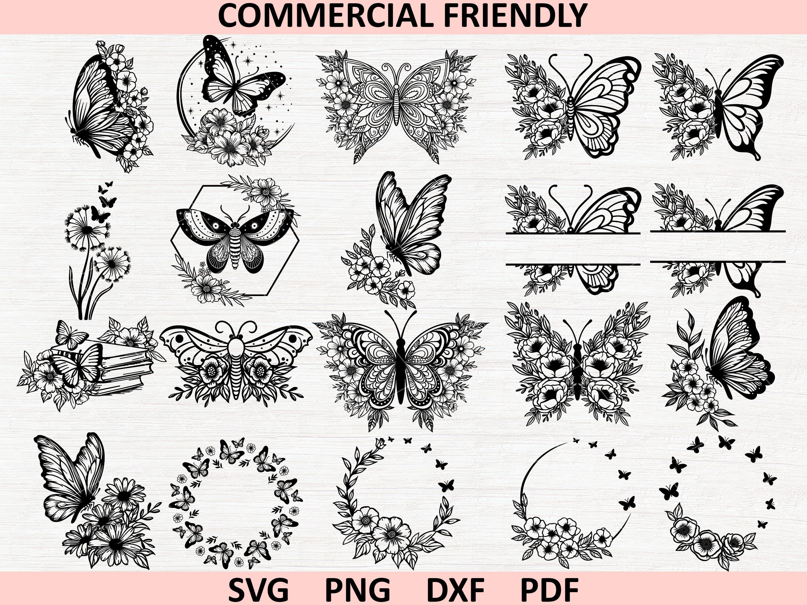 Floral Butterfly SVG Bundle | Flower Butterfly Designs | Butterfly Cut ...