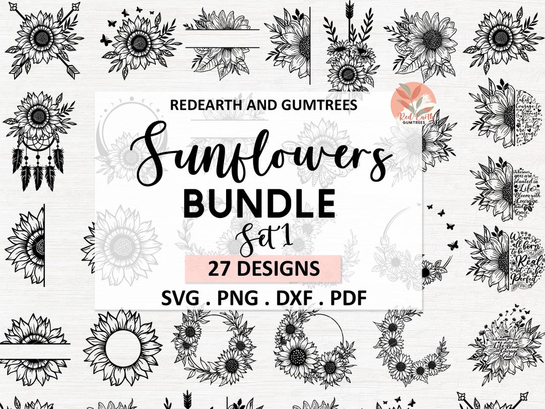 Sunflower SVG Bundle, Sunflower Monogram Frame SVG, Sunflower Boho ...