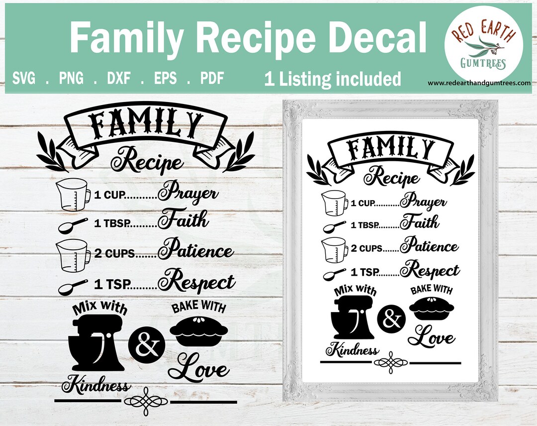 Kitchen Decal Svg, Family Recipe Svg Decal, Rustic Farmhouse Kitchen ...