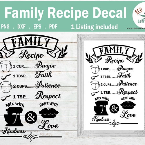 Kitchen Decal Svg Family Recipe Svg Decal Rustic Farmhouse | Etsy