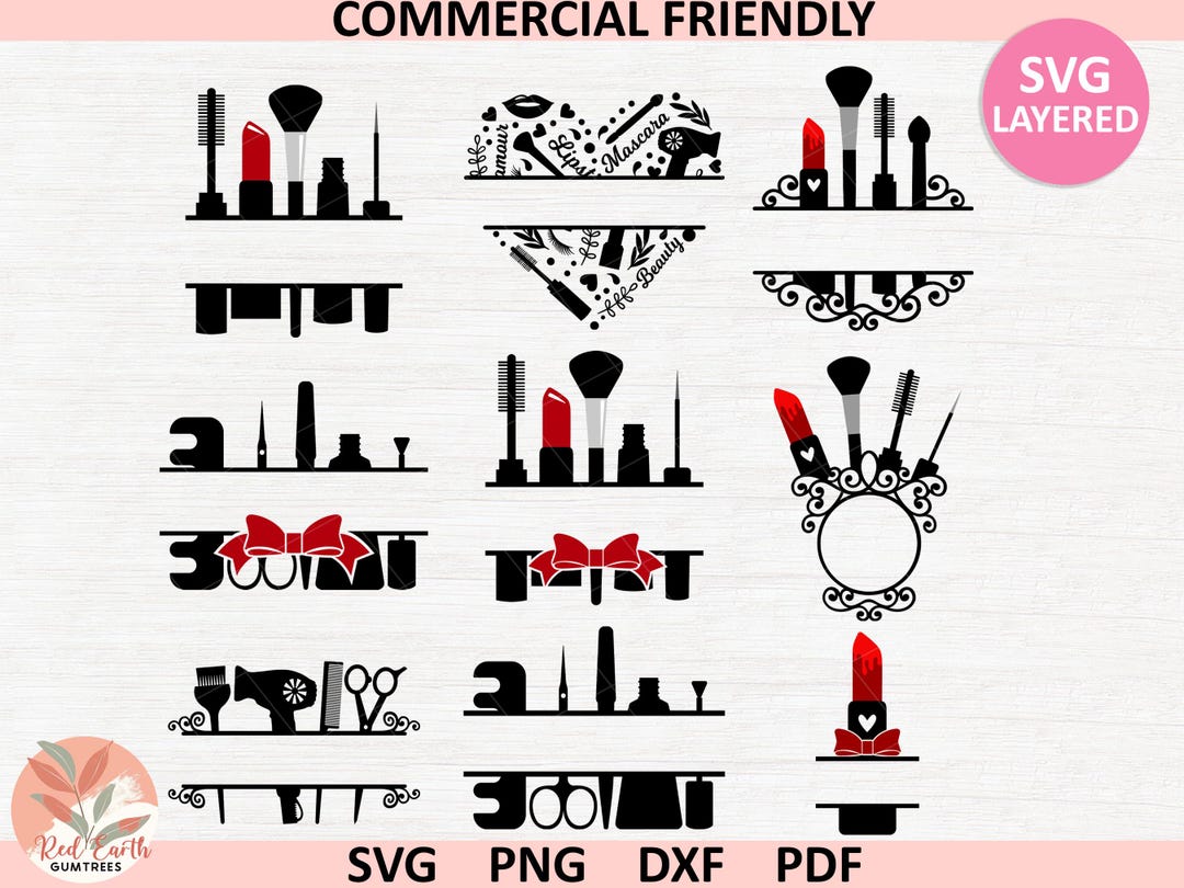 Makeup Monogram Frame Svg, Glamour Split Monogram Frame Svg, Lipstick ...