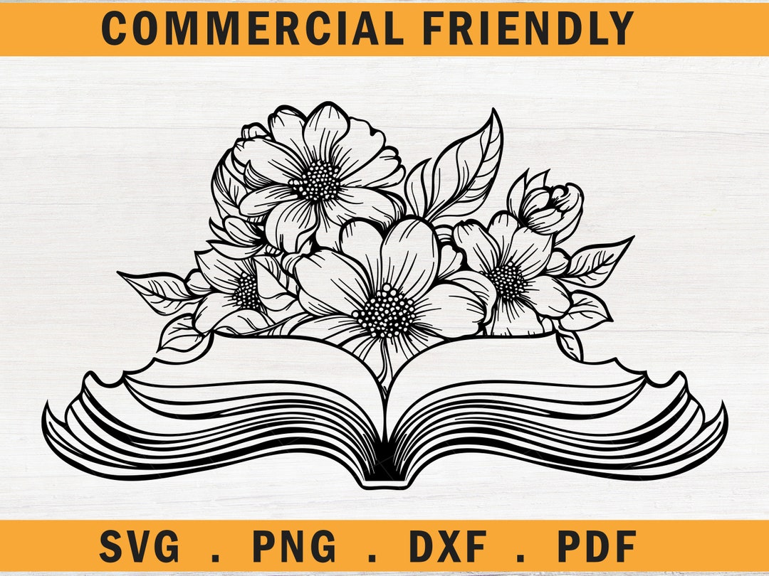 Book Lover Floral Open Book Svg, Open Book Svg,floral Boho Book Svg ...