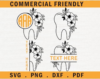 Floral Tooth Svg, Dentist SVG, Flower Tooth Svg, Tooth Png, Floral ...