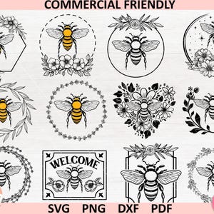 Bee Bundle SVG, Floral Bee Wreath Cut Files, Honey Bee Png Clipart ...