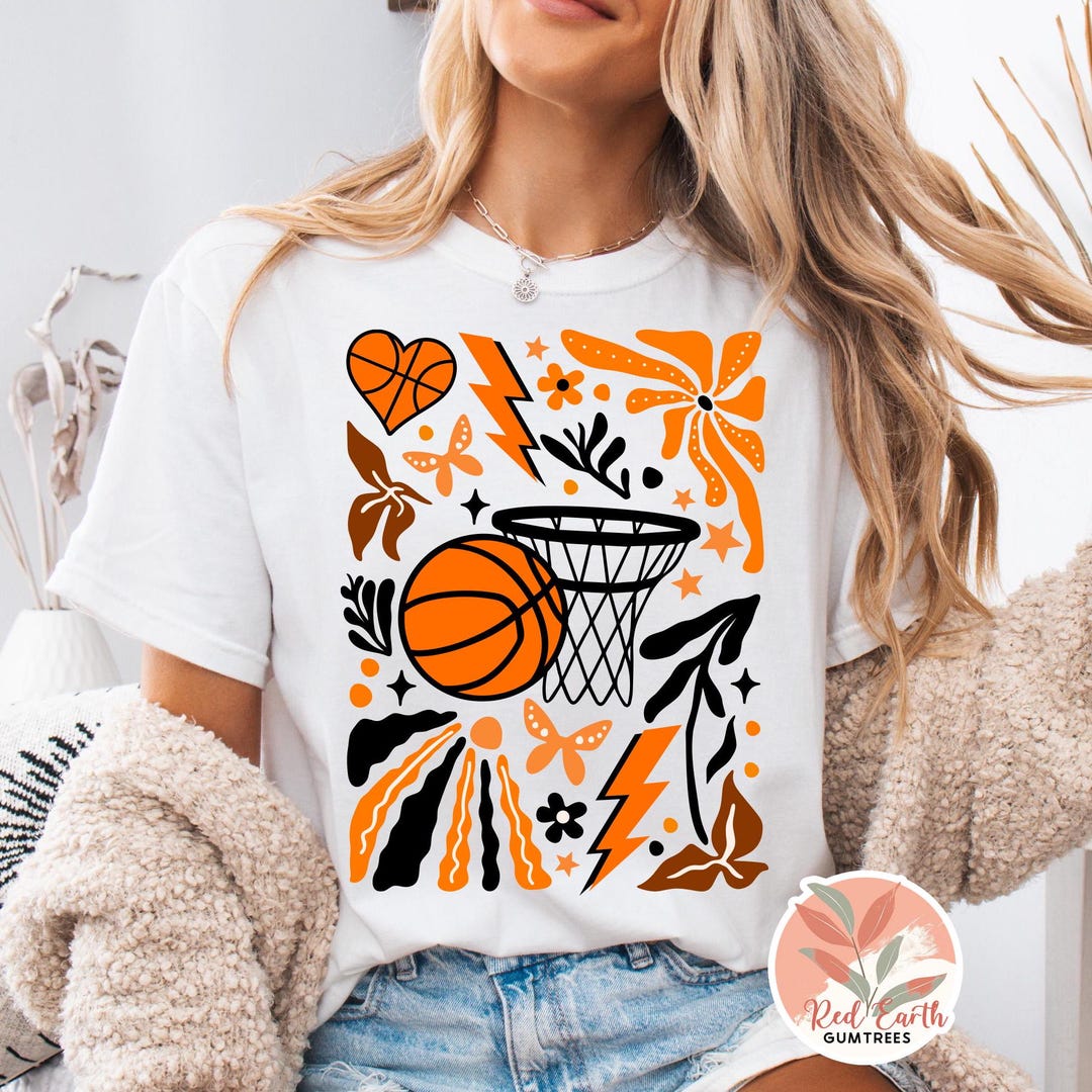 Retro Basketball Trendy Flower PNG, Trendy Floral Basketball ...
