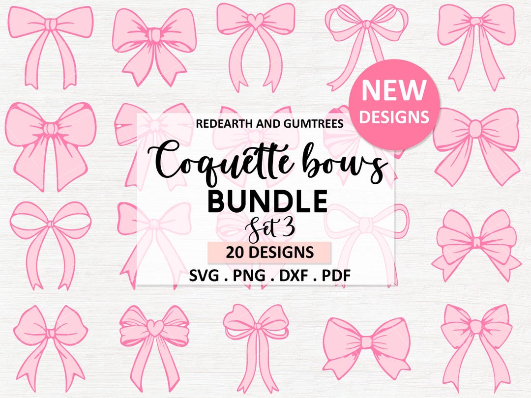 Ribbon Coquette Bow SVG Bundle,girlie French Ribbon SVG, Pink Hair Bow ...