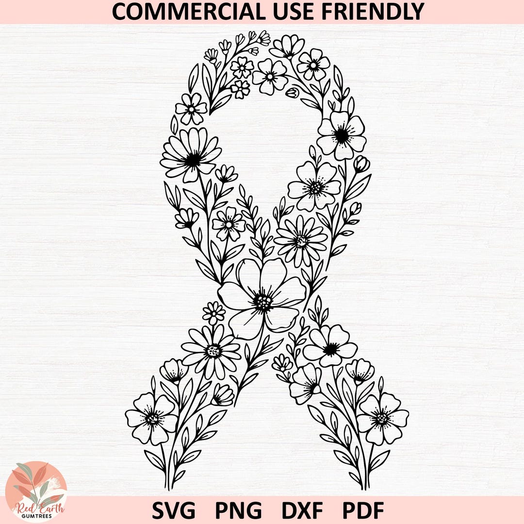 Floral Breast Cancer Svg,pink Ribbon Cancer Svg,cancer Awareness Svg ...