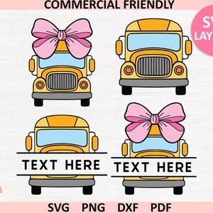 School Bus SVG Bundle With Coquette Bow | School Bus Split Monogram ...