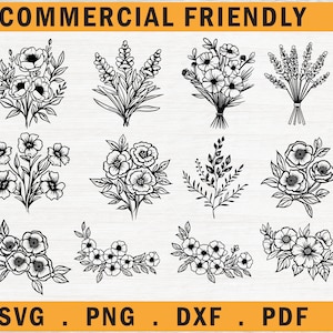 Flower Svg Bundle, Floral Arrangement Svg, Floral Svg, Wildflowers Svg ...