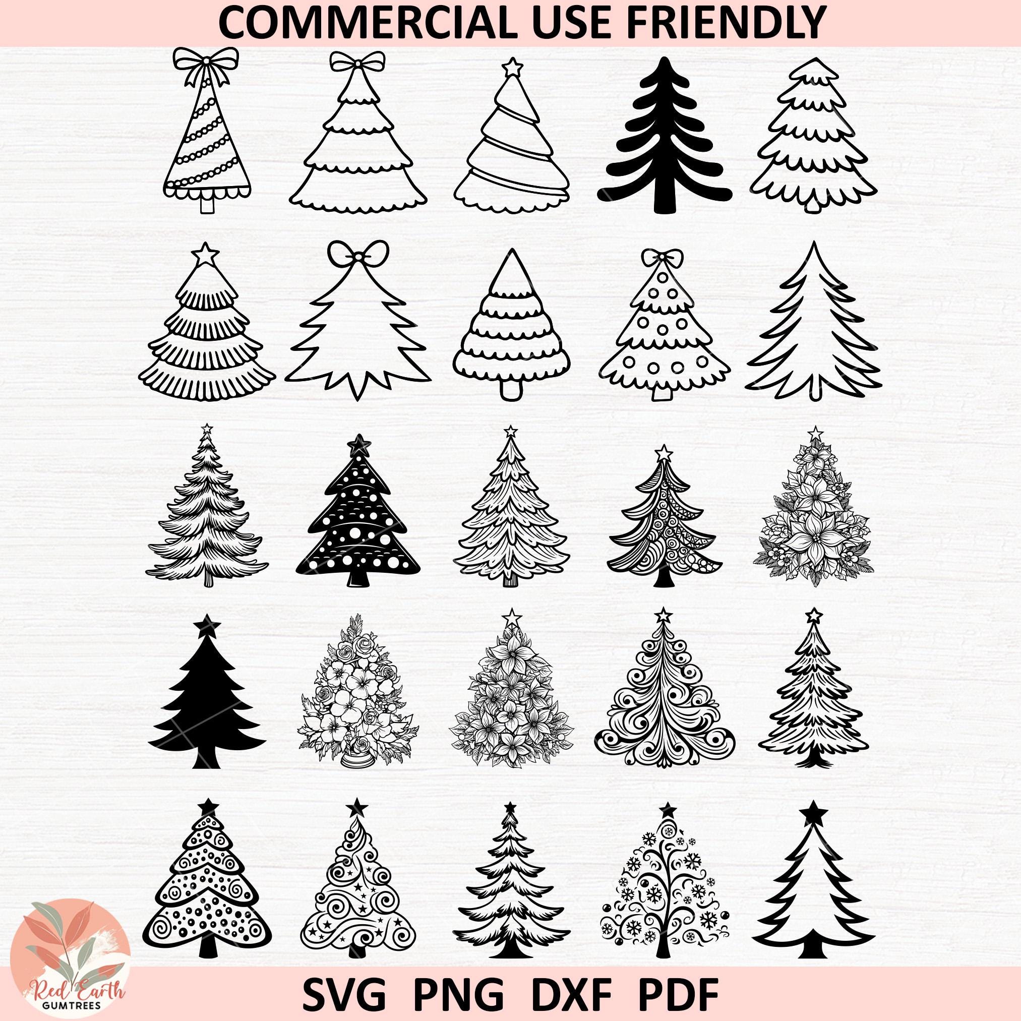 100 Christmas Tree Bundle SVG PNG, Ornamental Christmas Tree Clipart ...