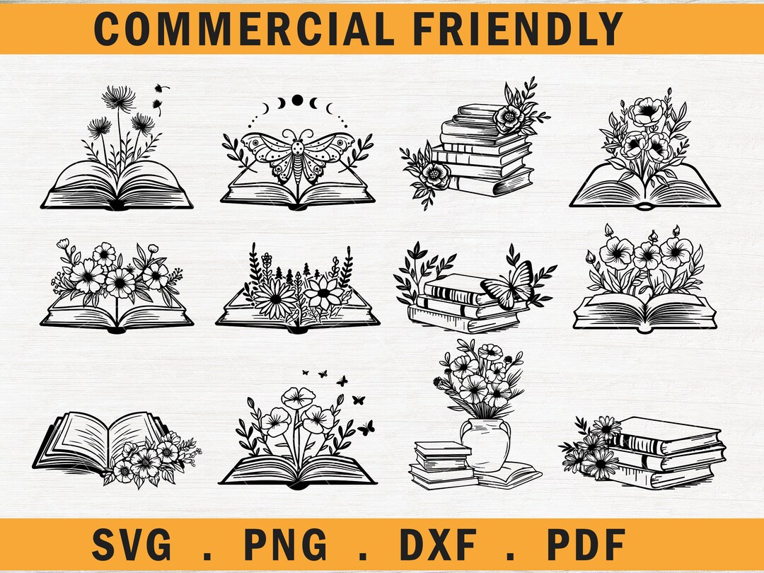 Floral Book Svg,book Svg Bundle,book With Flowers Svg,reading Svg ...