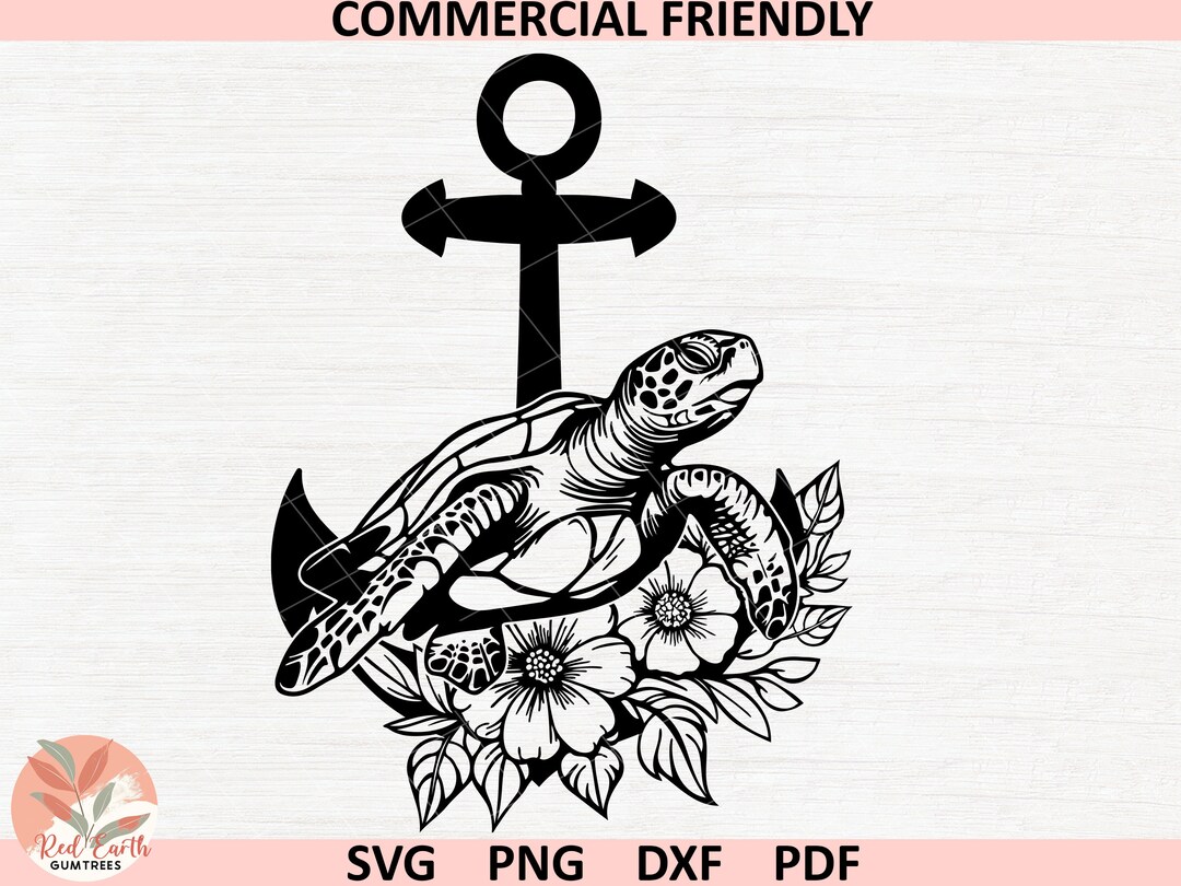 Turtle With Anchor Svg, Floral Turtle Svg, Sea Turtle Svg, Flower ...