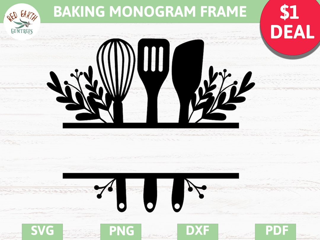 Kitchen Baking Split Monogram Frame, Rustic Kitchen Bake Monogram Decal ...