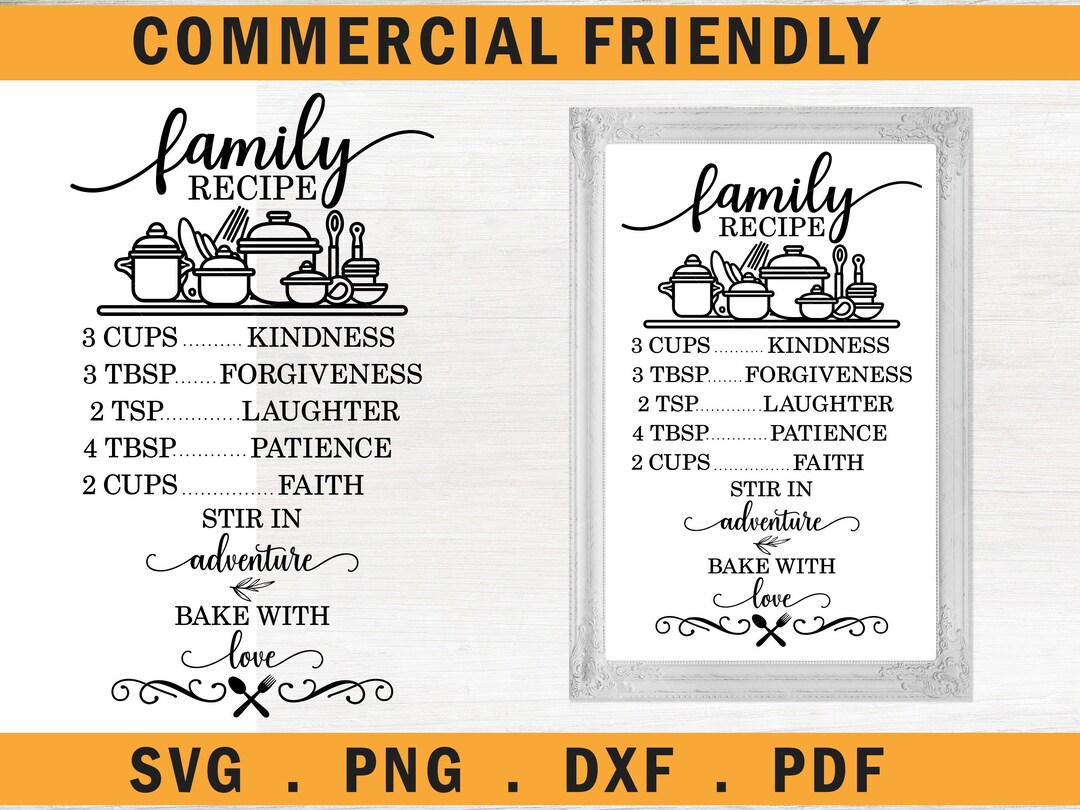 Kitchen Decal Svg,family Recipe Svg Wall Decal,rustic Farmhouse Kitchen ...