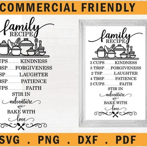 Kitchen Decal Svg,family Recipe Svg Wall Decal,rustic Farmhouse Kitchen ...
