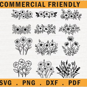 Flower Svg Bundle, Floral Arrangement Svg, Floral Svg, Wildflowers Svg ...