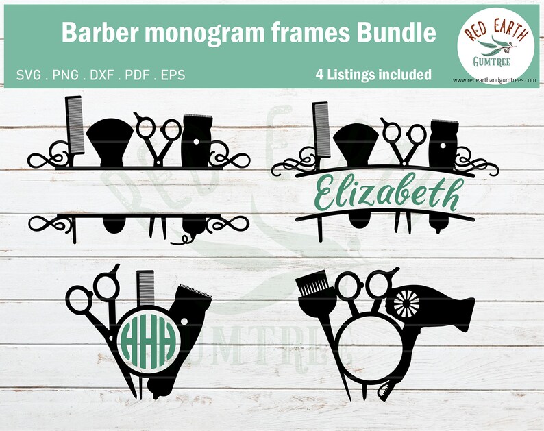 Barber Monogram Frame Svg Bundle Hairdresser Monogram Frame | Etsy