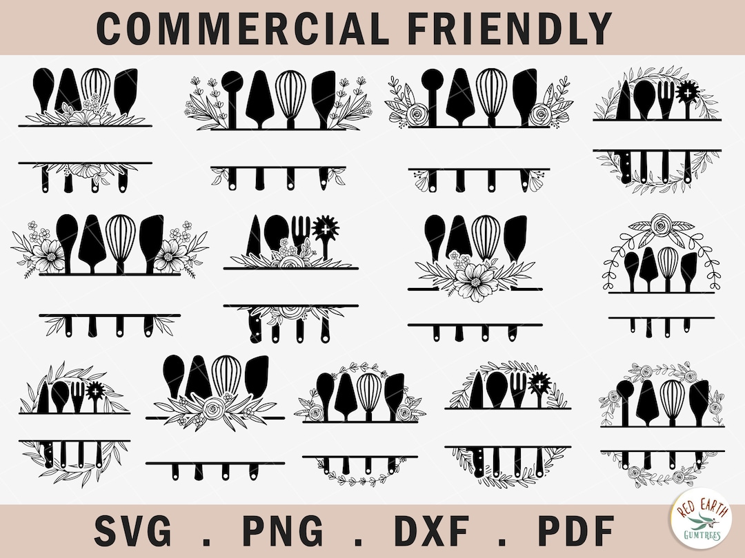 Kitchen Utensils Split Monogram Frame SVG Bundle,kitchen Baking ...