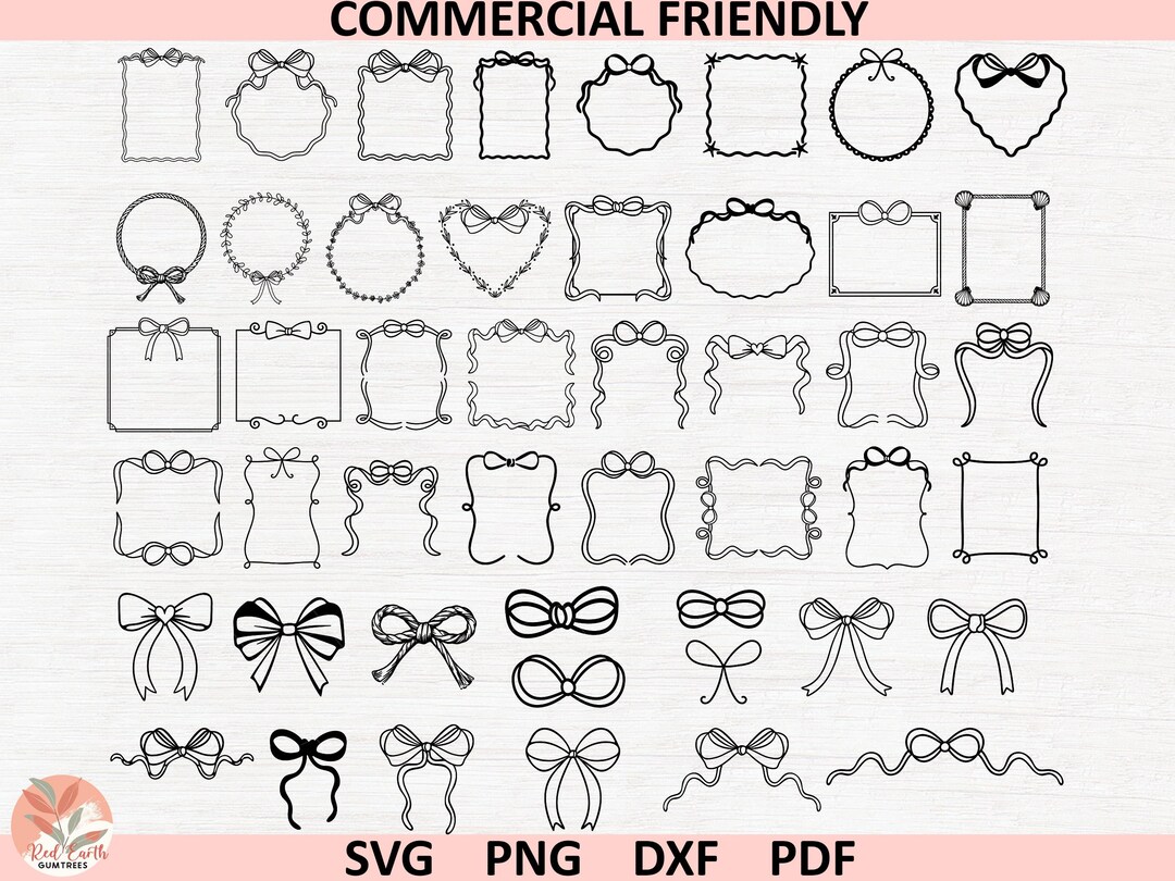 Hand Drawn Coquette Bow Frames Svg Bundle,trendy Coquette Bows Svg Png ...