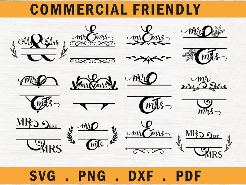 Mr and Mrs SVG Bundle, Mr and Mrs Split Monogram Frame SVG, Mr Mrs Est ...
