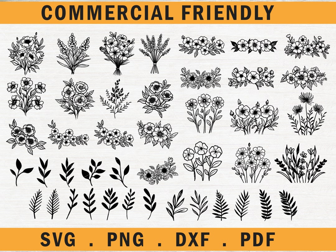 Flower Svg Bundle, Floral Arrangement Svg, Floral Svg, Wildflowers Svg ...