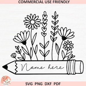 Wildflowers Pencil Svg,custom Name Pencil Floral Svg,floral Pencil Svg ...