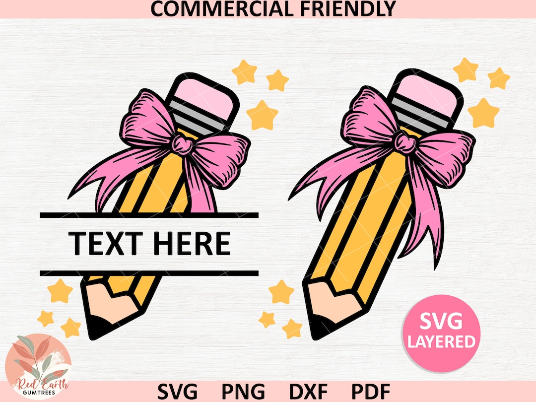 Coquette Bow Pencil Svg, Coquette Pink Bow School Pencil Split Monogram ...